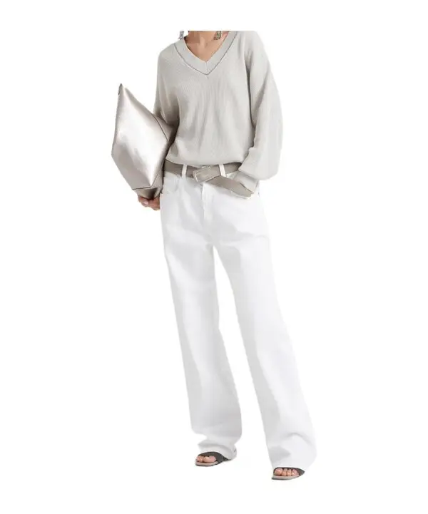 Brunello Cucinelli Monili-trim V-neck Ribbed Jumper