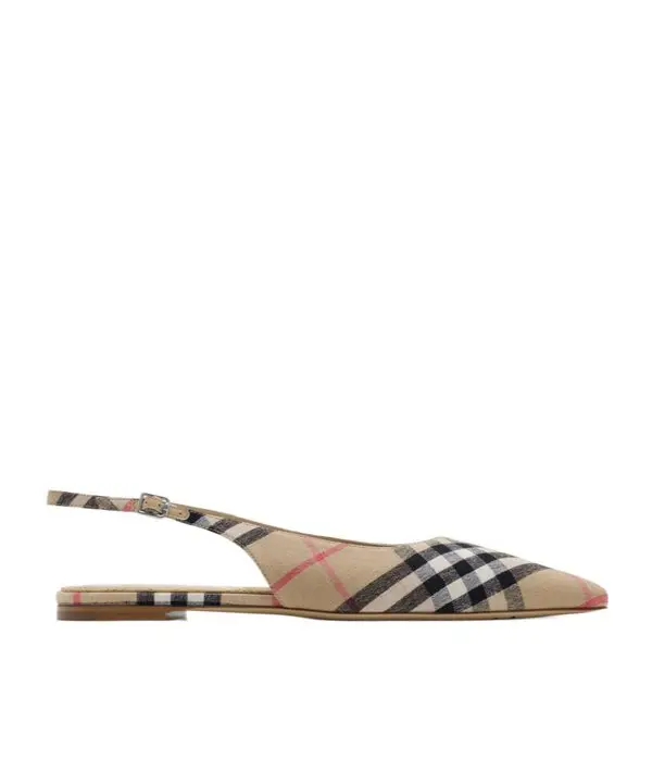 Burberry Pointed-toe Checked Slingback Ballet Flats - Sand-colored