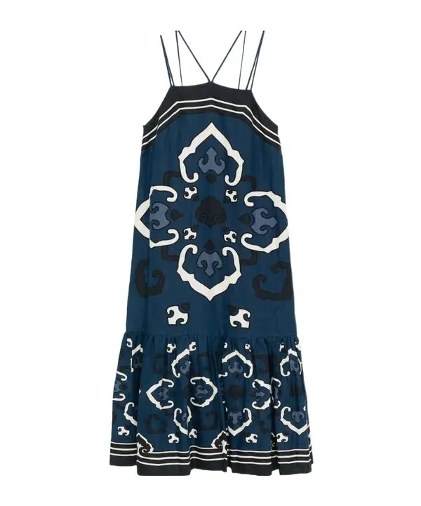 Sea Printed Strap Midi Dress