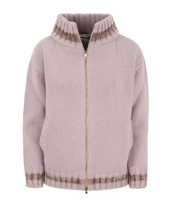 Herno Striped Knitted Zip-up Cardigan - Pink