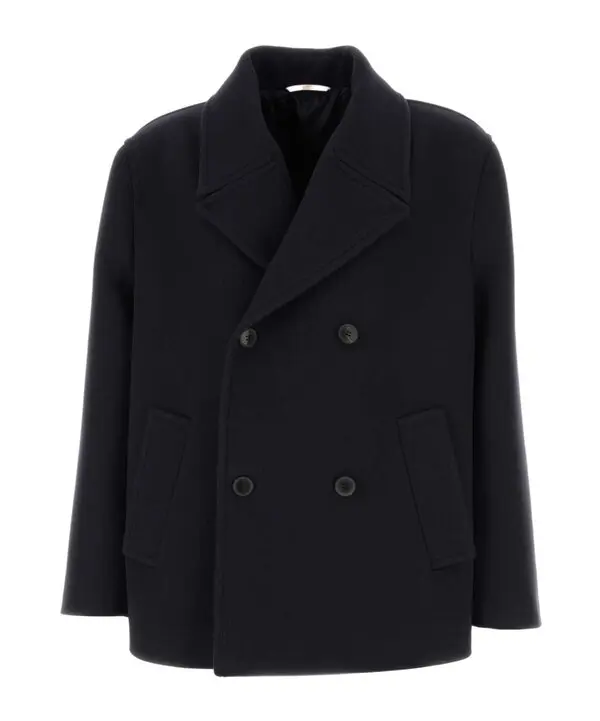 Valentino Garavani Double-breasted Long-sleeved Coat - Navy Blue