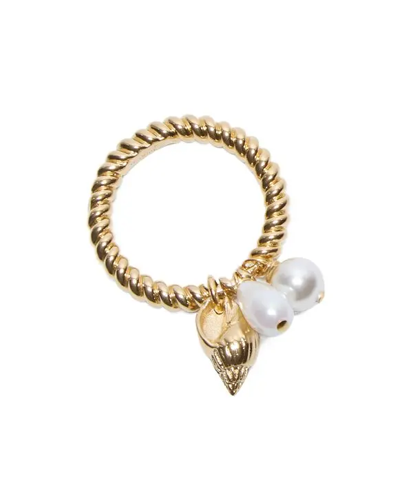 Chloé Shell And Pearl Charm Ring - Yellow