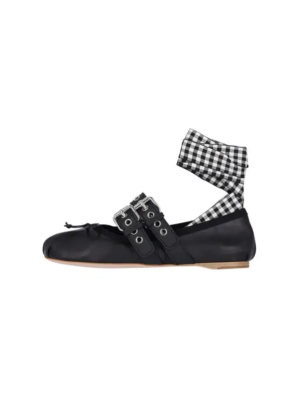 Miu Miu Ballerina Flats With Buckle And Bow Detailing