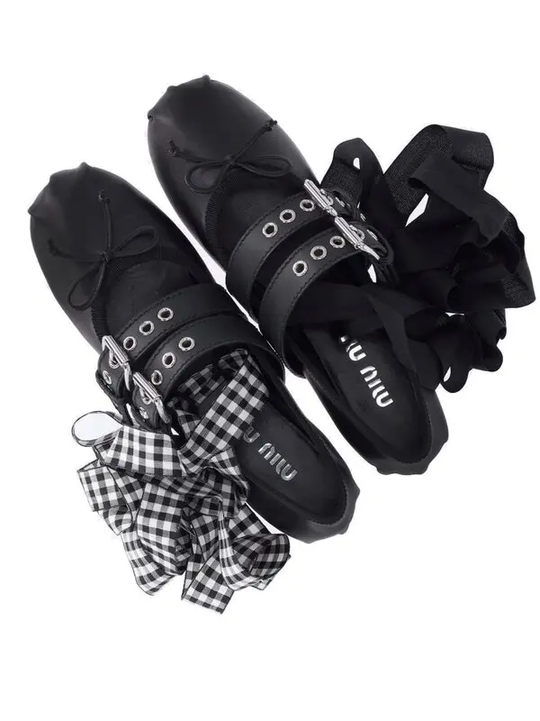 Miu Miu Ballerina Flats With Buckle And Bow Detailing
