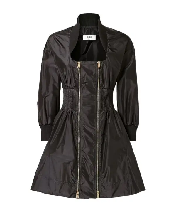 Fendi Double-zipped Square-neck Mini Dress - Black