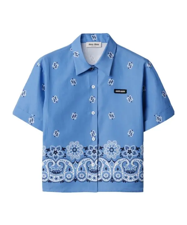 Miu Miu Bandana Print Short-sleeved Shirt - Light Blue/white