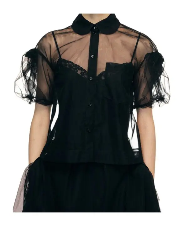 Simone Rocha Sheer Cropped Puff Sleeve Shirt