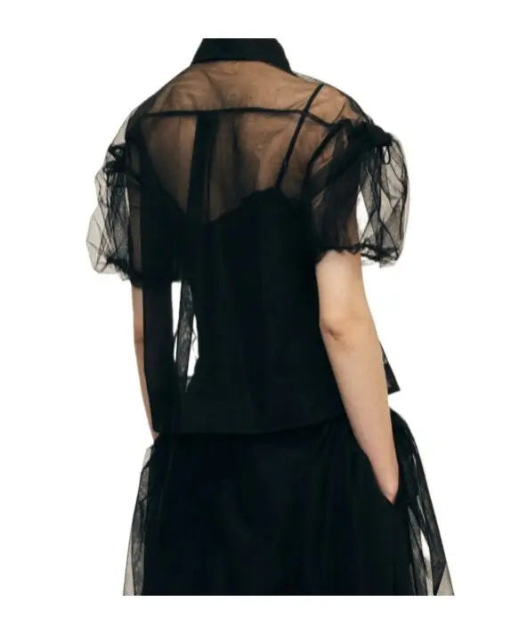 Simone Rocha Sheer Cropped Puff Sleeve Shirt