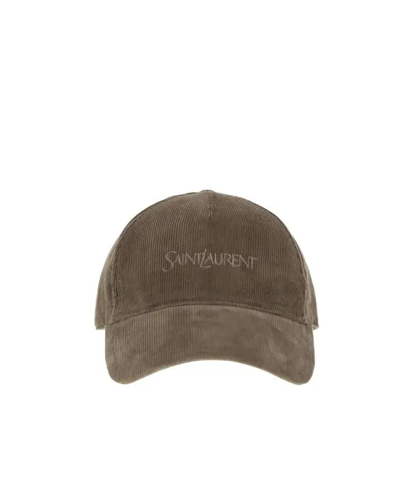 Saint Laurent Embroidered Corduroy Baseball Cap - Kaki