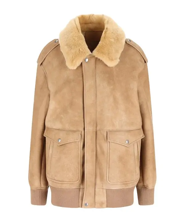 Prada Suede Aviator Jacket With Fur Collar - No