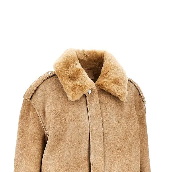 Prada Suede Aviator Jacket With Fur Collar - Rope Ash