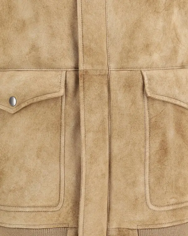 Prada Suede Aviator Jacket With Fur Collar - Rope Ash