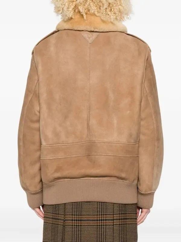 Prada Suede Aviator Jacket With Fur Collar - Rope Ash
