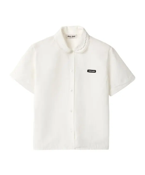 Miu Miu Short Sleeve Embroidered Collar Shirt - White