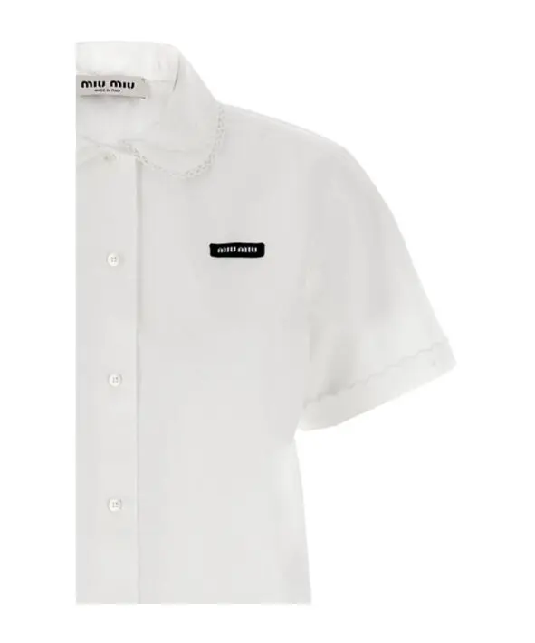 Miu Miu Short Sleeve Embroidered Collar Shirt - White