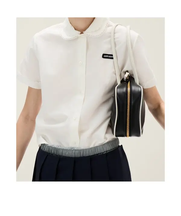Miu Miu Short Sleeve Embroidered Collar Shirt - White
