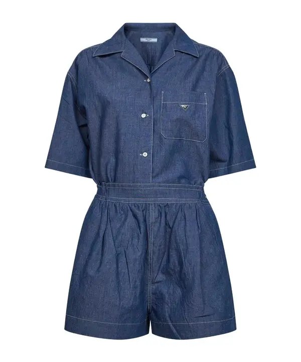 Prada Short-sleeved Denim Jumpsuit - Light Blue