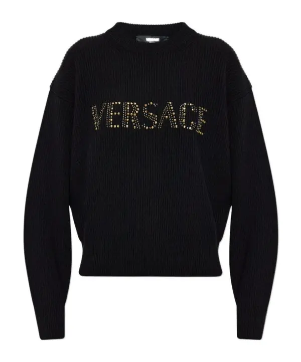 Versace Embellished Crew Neck Long Sleeve Sweater