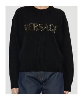 Versace Embellished Crew Neck Long Sleeve Sweater
