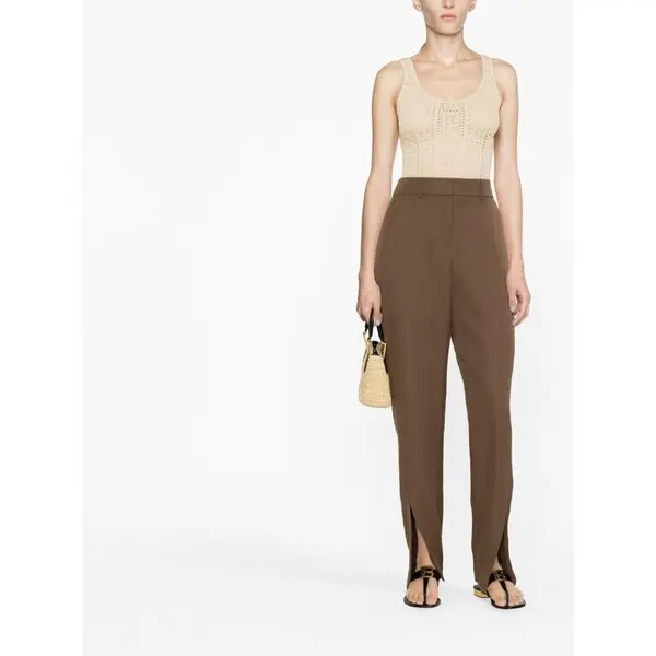 Balmain High Waist Trousers With Slit Detail - Brown