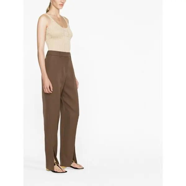 Balmain High Waist Trousers With Slit Detail - Brown