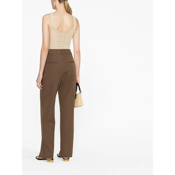Balmain High Waist Trousers With Slit Detail - Brown