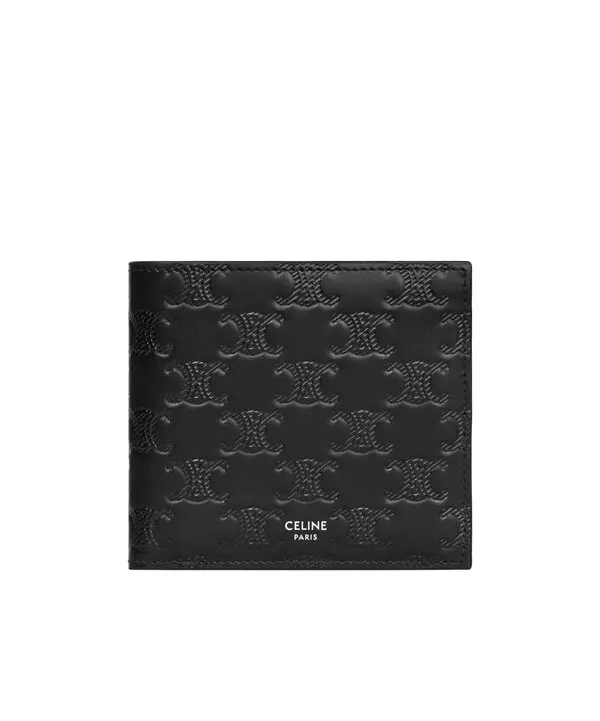 Celine Bi-fold Wallet In Calfskin With Triomphe Embossed - Black