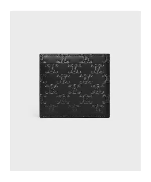 Celine Bi-fold Wallet In Calfskin With Triomphe Embossed - Black