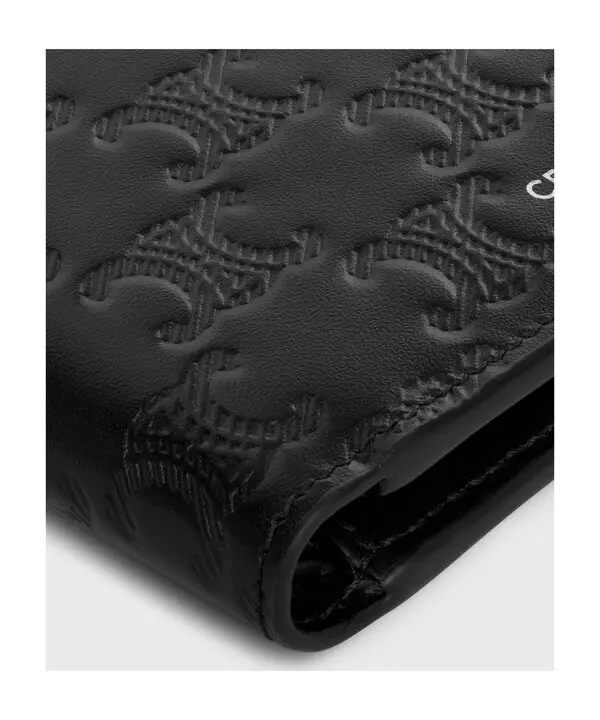 Celine Bi-fold Wallet In Calfskin With Triomphe Embossed - Black