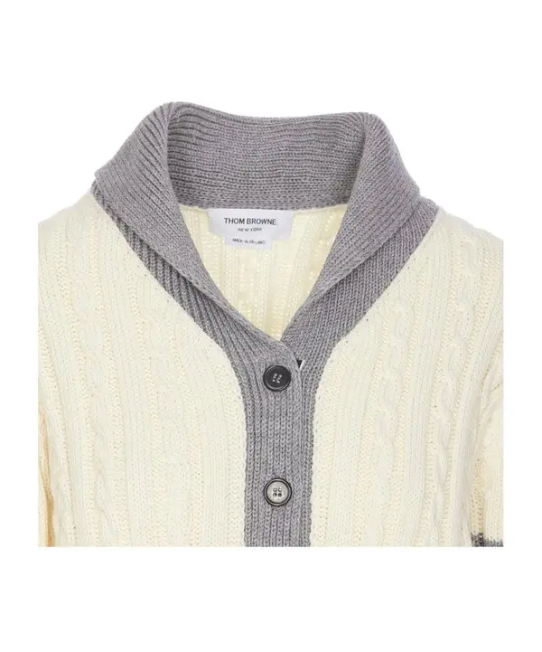 Thom Browne 4-bar Long Sleeve Shawl Collar Cardigan