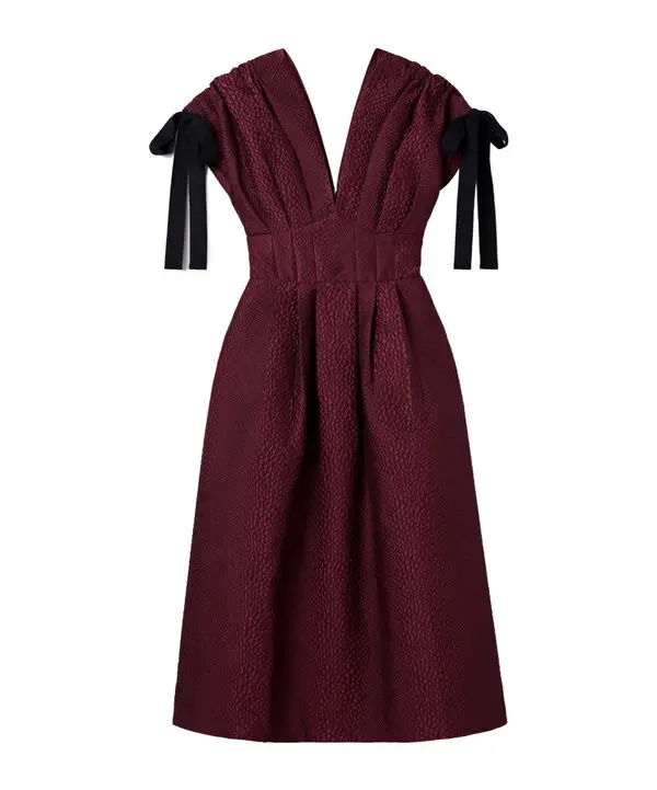 Sea Fayetta Bow-detailed Pleated Cloqué Midi Dress - Brown