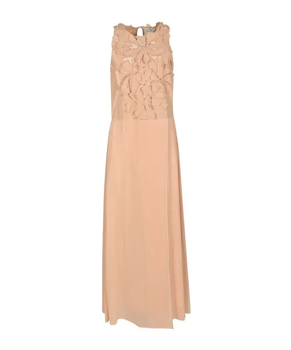 FORTE_FORTE Sleeveless Maxi Dress With Floral Appliqu - Nude