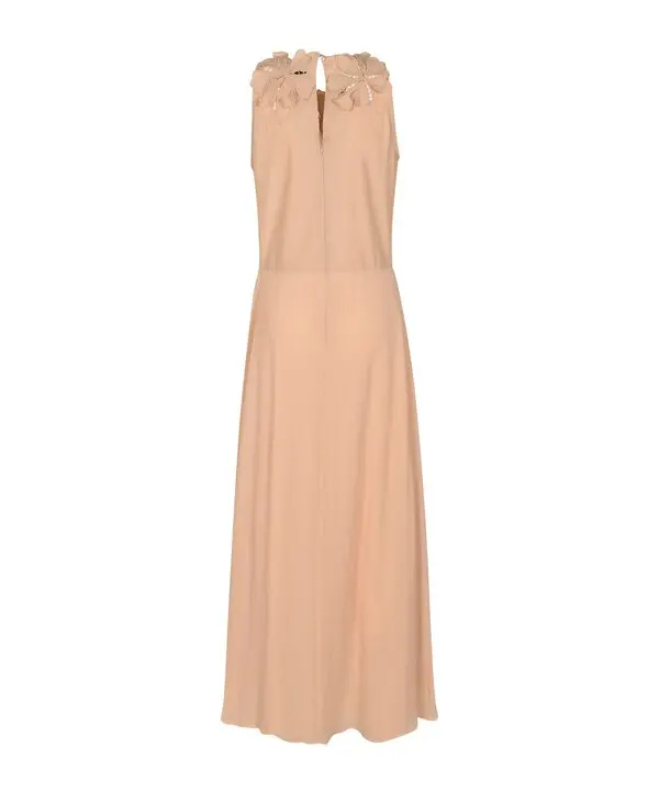 FORTE_FORTE Sleeveless Maxi Dress With Floral Appliqu - Nude