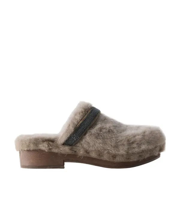 Brunello Cucinelli Embellished Shearling Clogs