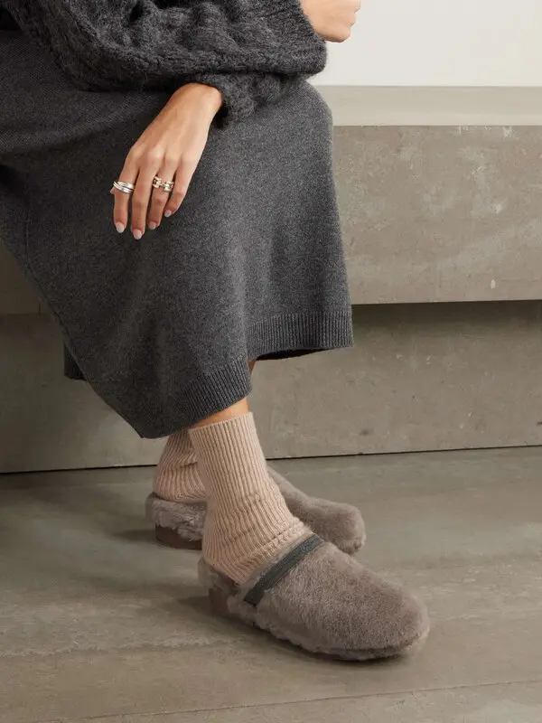 Brunello Cucinelli Embellished Shearling Clogs