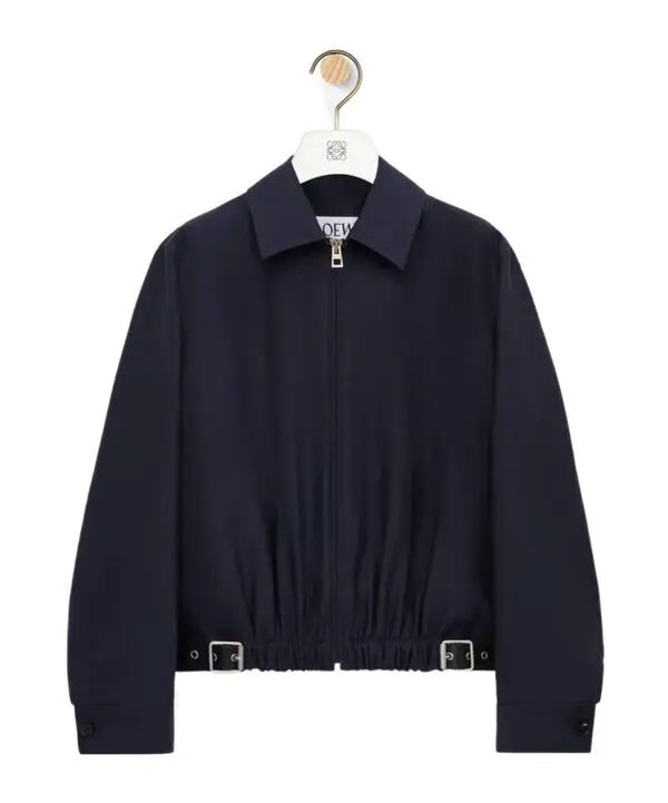 Loewe Belted Jacket In Wool And Silk - Navy Blue