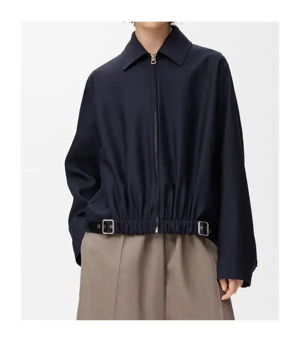 Loewe Belted Jacket In Wool And Silk - Navy Blue