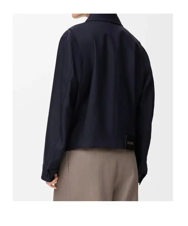 Loewe Belted Jacket In Wool And Silk - Navy Blue
