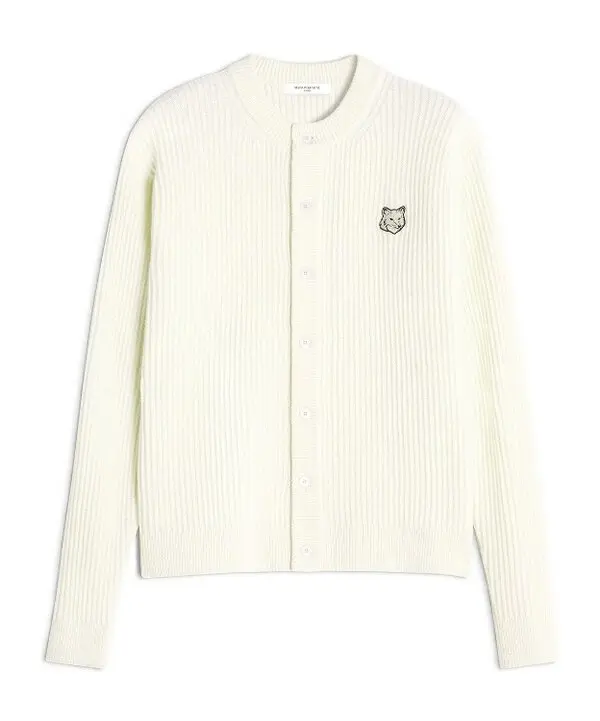Maison Kitsuné Ribbed Knit Fox Head Cardigan - Ecru