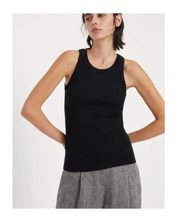 Brunello Cucinelli Ribbed Stretch Jersey Tank Top