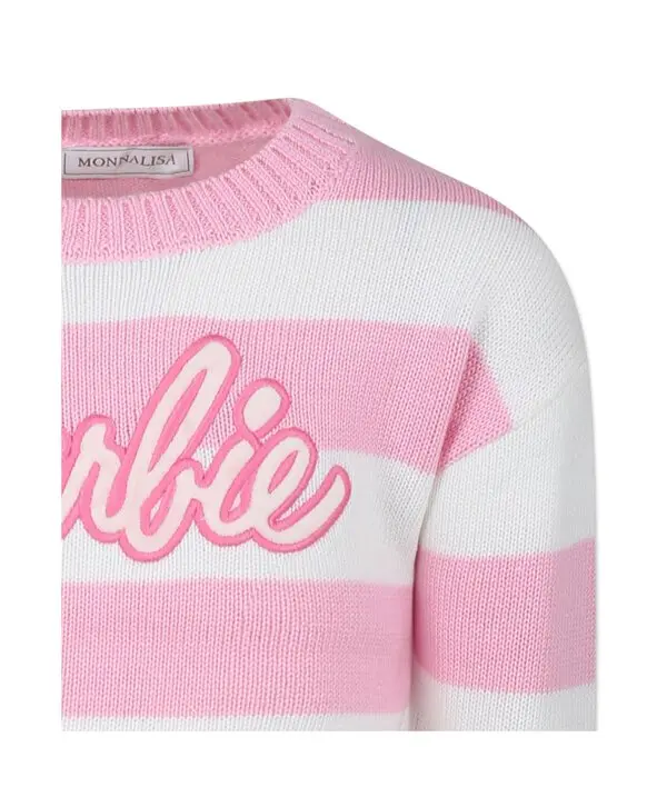 Monnalisa Barbie Striped Round Neck Sweater