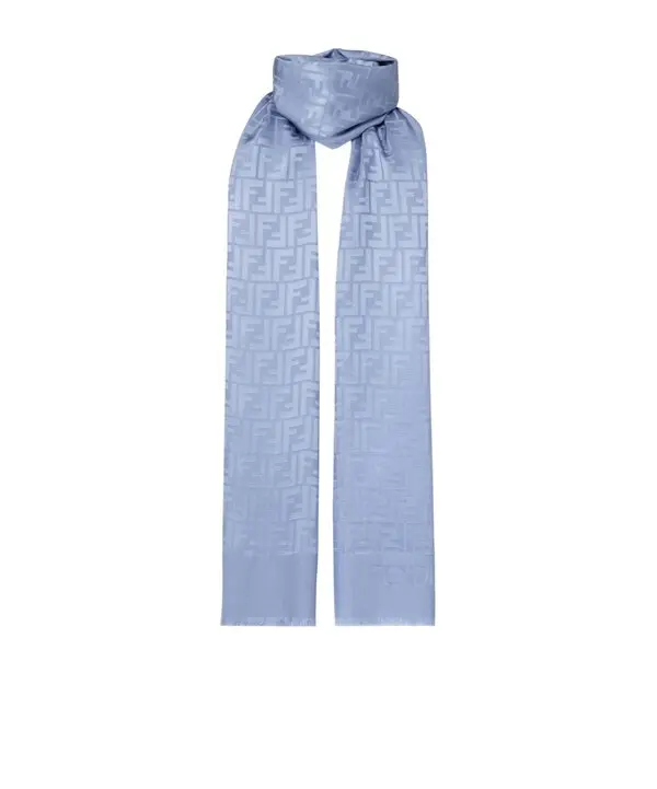 Fendi All-over Ff Motif Frayed-edge Scarf - Blue
