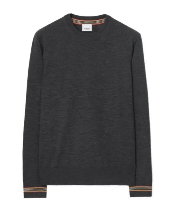 Burberry Wool Sweater With Rib-knit Trims - Dark Grey Mixed Colors