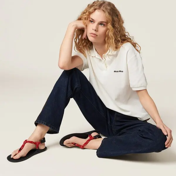 Miu Miu Round-toe Cord-strap Sandals - Red