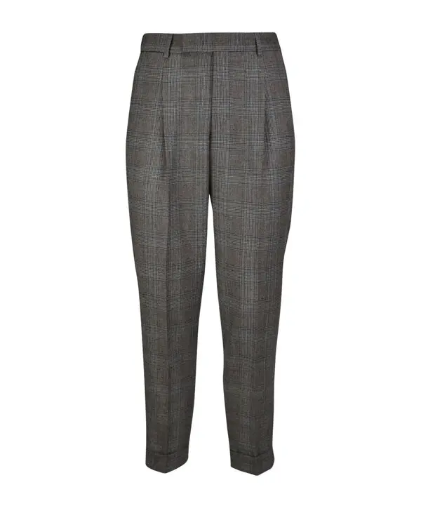 PT TORINO Tailored Checked Pleated Trousers - Black