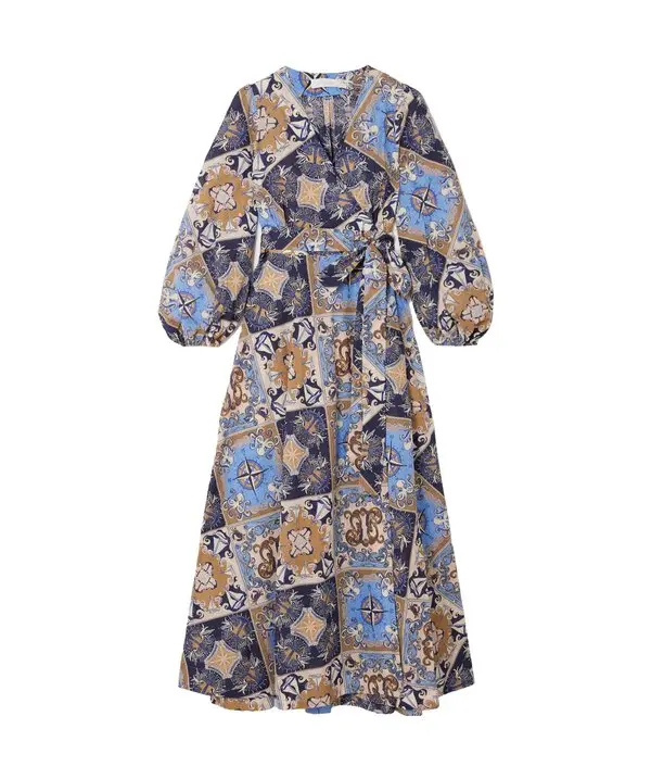 Zimmermann Long Sleeved Printed Dress With Waist Straps