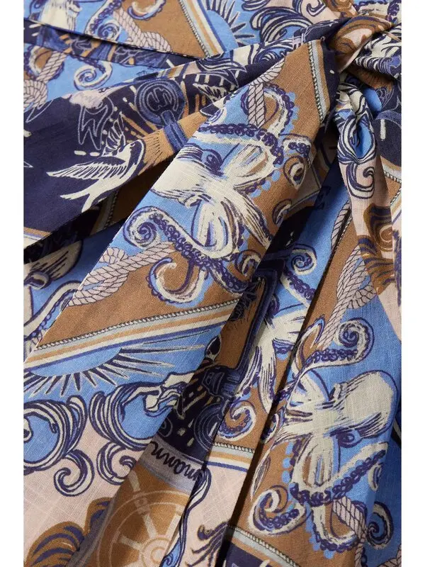 Zimmermann Long Sleeved Printed Dress With Waist Straps