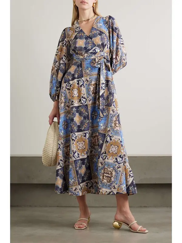Zimmermann Long Sleeved Printed Dress With Waist Straps