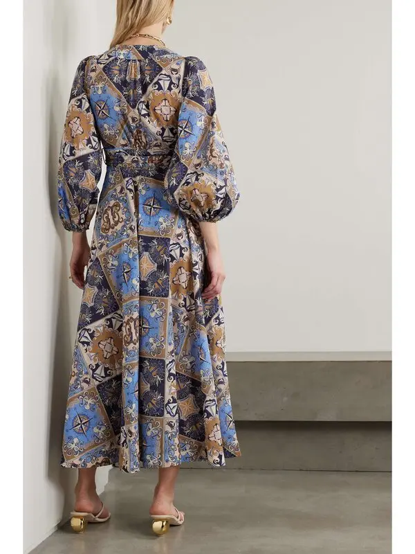 Zimmermann Long Sleeved Printed Dress With Waist Straps