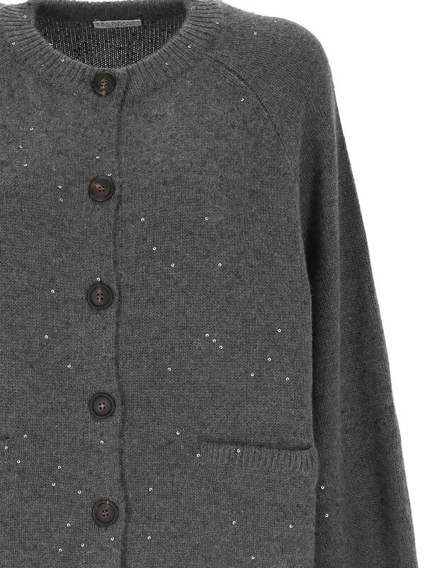 Brunello Cucinelli Sequin-embellished Button Cardigan - Black